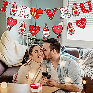 I Love You Gnomes Banner, Valentine's Day Decorations Banners Wedding Anniversary Engagement Banners Garland Photo Props Banner for Party Home Decorations