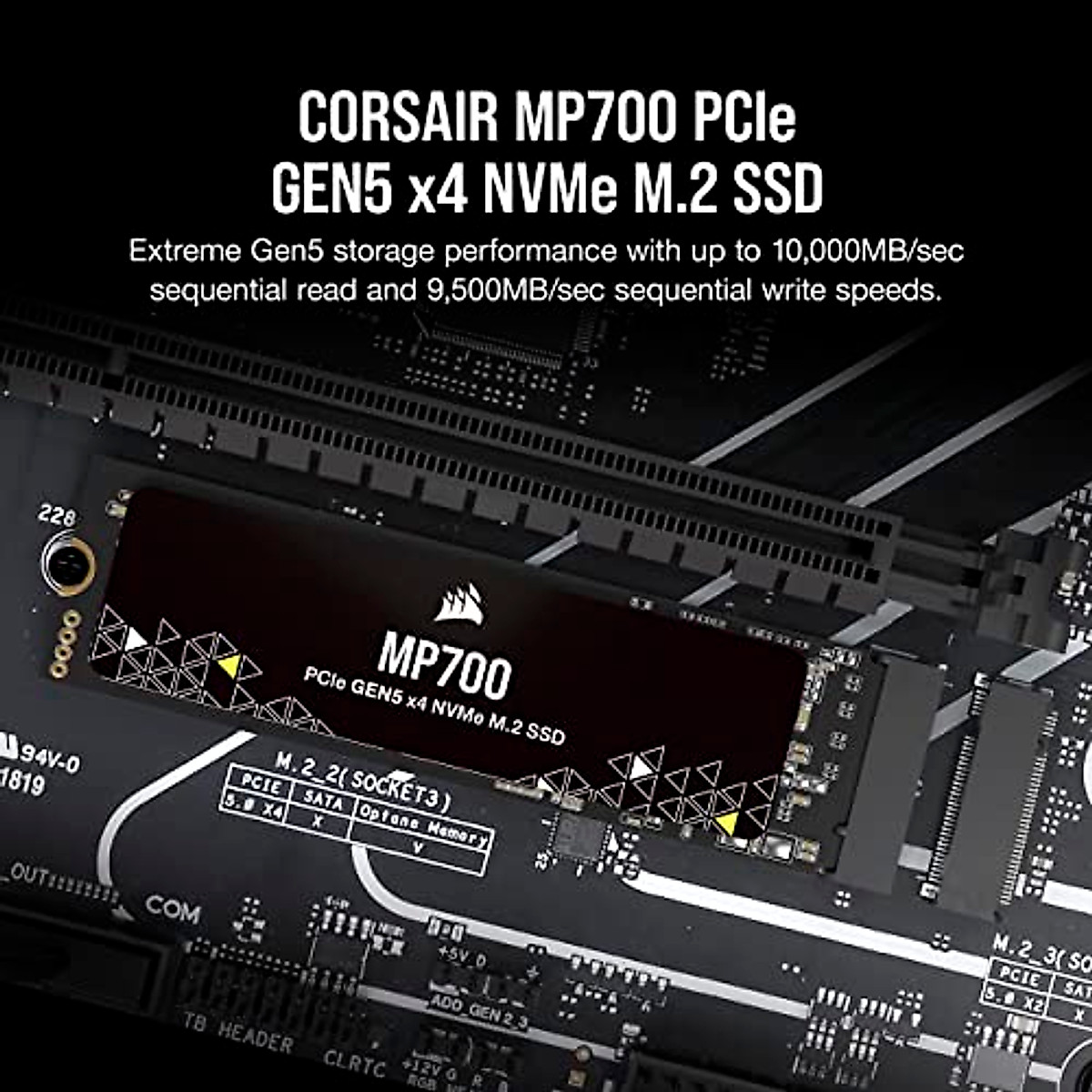Corsair MP700 1TB PCIe Gen5 x4 NVMe 2.0 M.2 SSD – High-Density TLC NAND – Aluminum Heatsink – M.2 2280 – DirectStorage Compatible – Up to 10,000MB/sec – PCIe Gen4 & Gen3 Backwards Compatible – Black