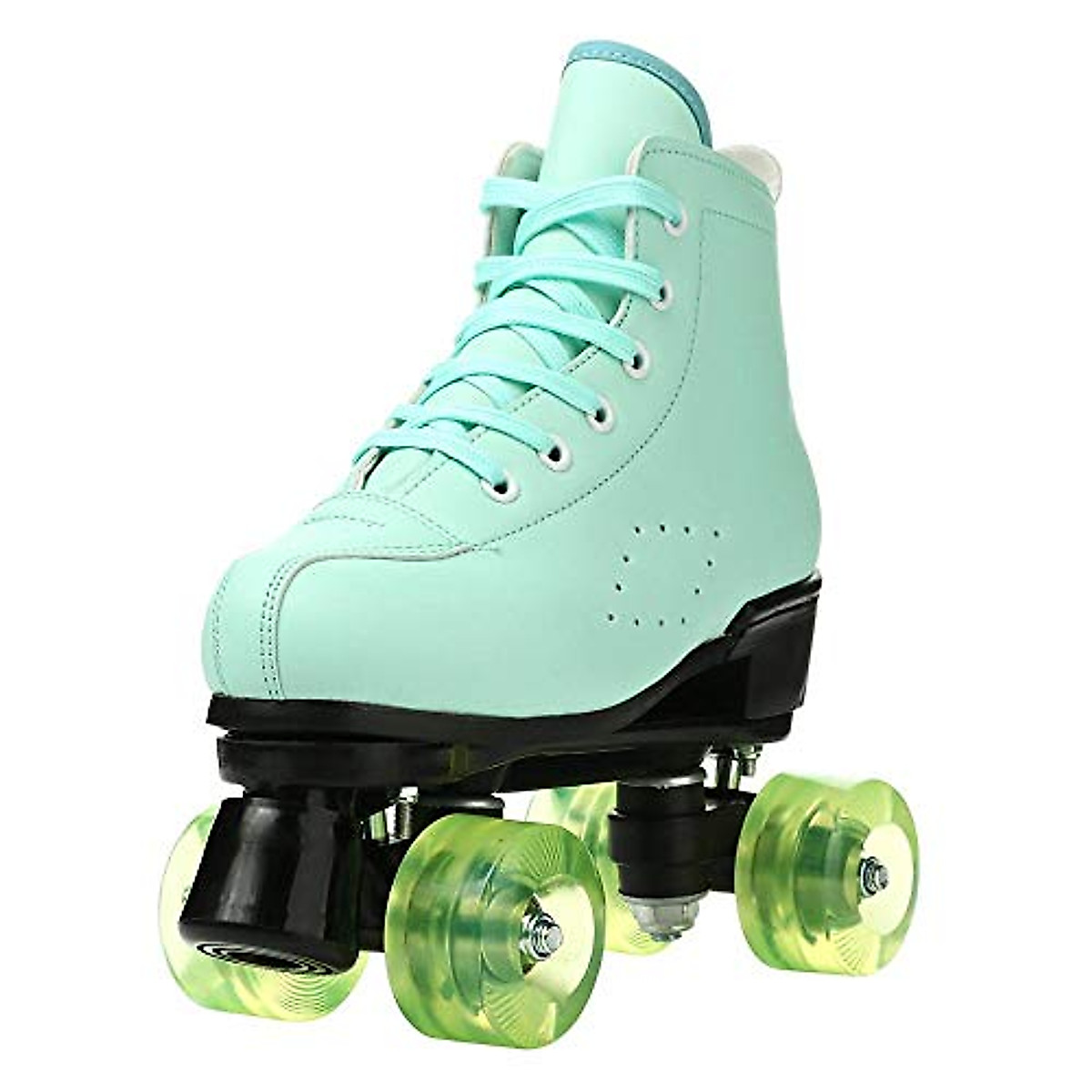 XUDREZ Roller Skates Candy Color PU Leather Shoes Double-Row Design Latest Version Flashing Pattern Roller Skates for Women and Men (Green-Flashing Wheels,42=US:Men:8-Women:9.5)