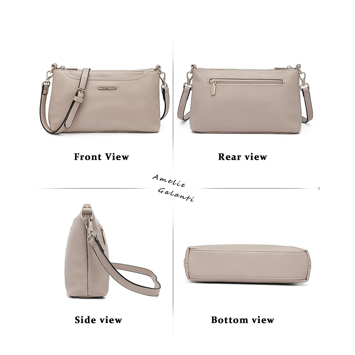 AMELIE GALANTI Small Medium Size Crossbody Bag purse for Women,leather Shoulder handbag with Adjustable Strap (beige)