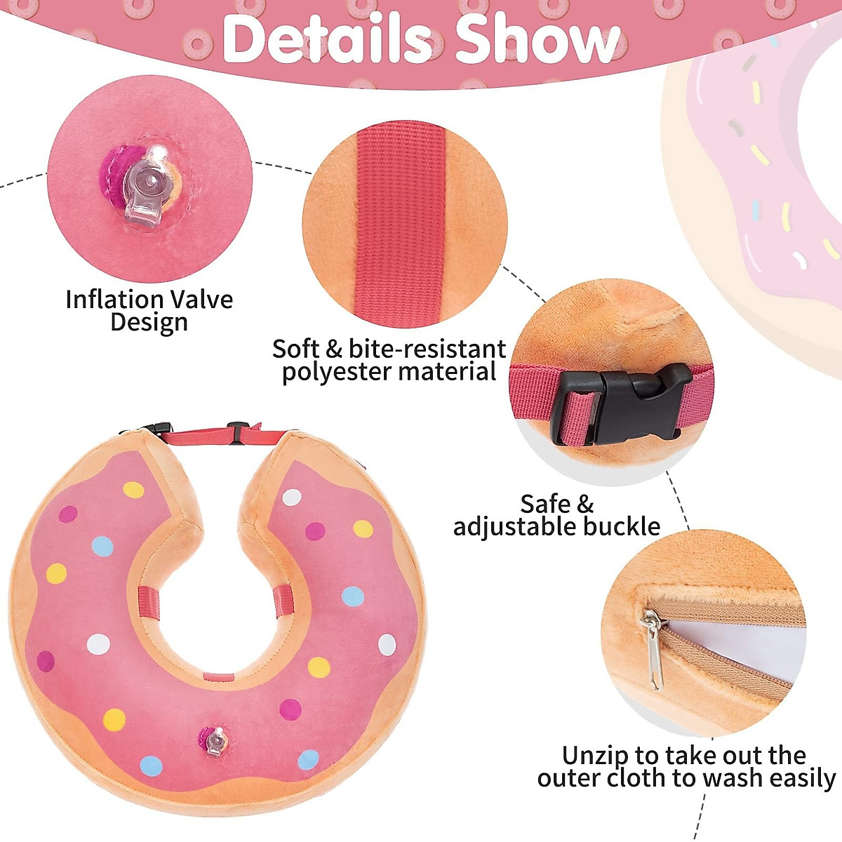 BINGPET Protective Dog Cone Collar,Soft Recovery Pet Cone for Dogs Cats,Washable Protective Recovery Collar for Large Medium Small Dogs,Inflatable Dog Cone,Adjustable Pet Recovery Cone After Surgery