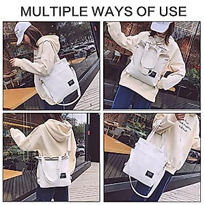 LOLAGIGI Canvas Shoulder Tote Bag for Women Adjustable Crossbody Handbag Casual Aesthetic Hobo Bag Utility Satchel Shoulder Backpack with Zipper Pocket, Suit for Girl Teens School Work Travel, Beige