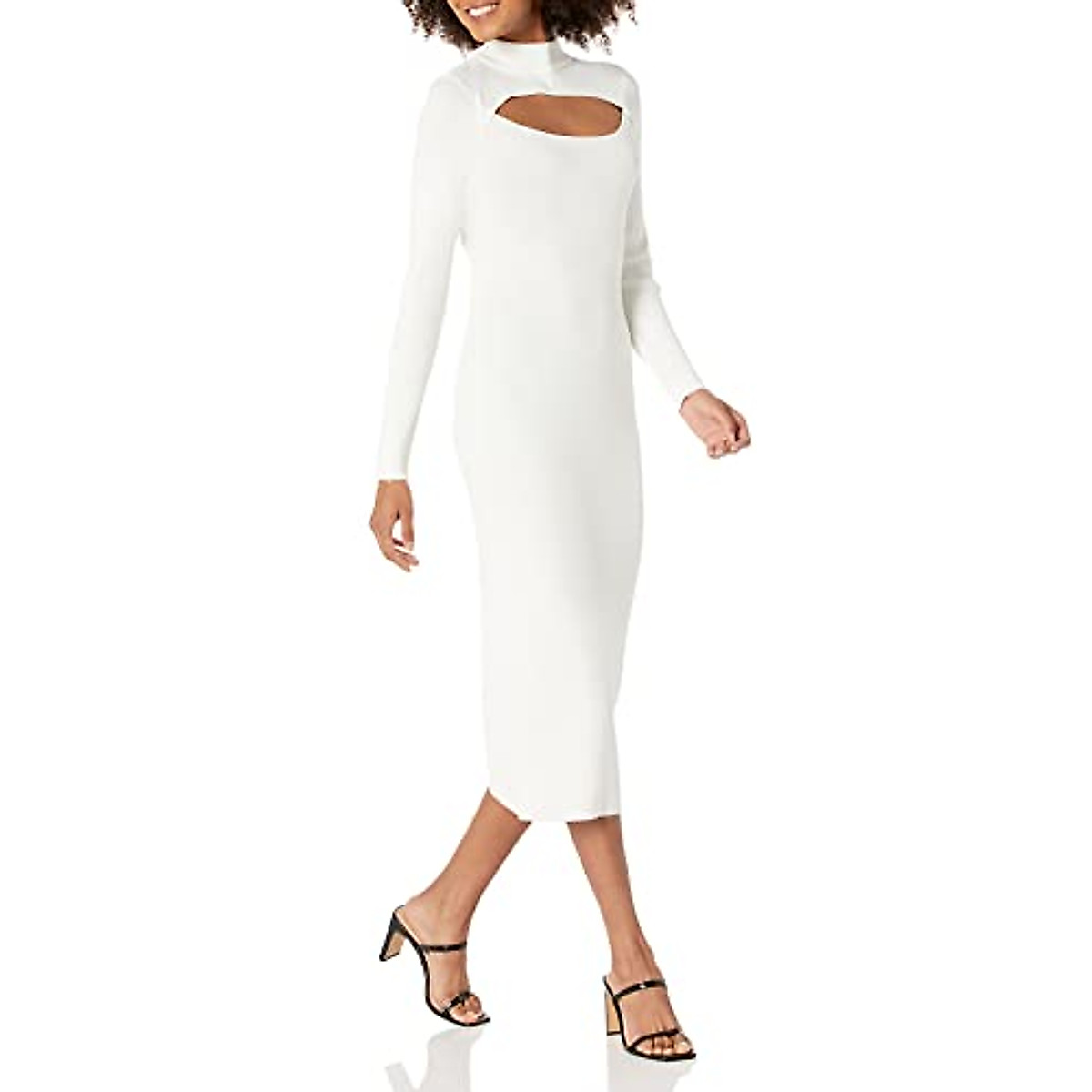 The Drop Women's Chantal Fitted Cutout Rib Midi Sweater Dress, Ivory, S
