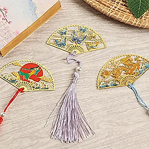 TJLSS Bookmark Chinese Style Folding Fan Brass Retro Book Clip Pagination Flower Tassel School Office Supplies (Size : A)