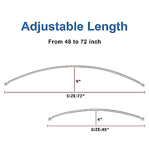 Curved Shower Curtain Rod, TENOVEL Round Adjustable 48-72 Inches Shower Rods for Bathroom, Rounded Bowed Stainless Steel Shower Rods Customized for Bathtub, Stall, Brushed Nickel, Need to Drill