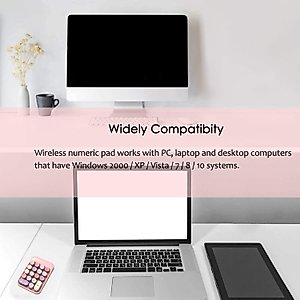 FELICON Wireless Numeric Keypad 18 Keys with 2.4G Mini Portable Silent Number Pad USB Receiver Financial Accounting Keyboard Extensions for Laptop Desktop PC Pro（Pink Mix）