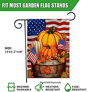 Furiaz Fall Thanksgiving Pumpkin Small Decorative Garden Flag, Autumn Maple Leaves Yard Outside Decorations, Patriotic American Farmhouse Burlap Outdoor Decor Double Sided 12 x 18