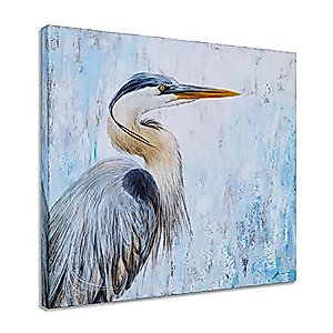 SYGALLERIER Heron Canvas Wall Art with Textured - Modern Bird Paintings in Teal and Grey Color - Abstract Cormorant Pictures for Living Room Bedroom Bathroom Decor