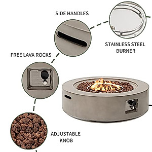 COSIEST 2-Piece Outdoor Propane Firepit Table Set w Tank Table, 40.5-inch Gray Fire Table (50,000 BTU) w 16 inches Tank Cover Side Table 20lb for Garden,Pool,Backyard