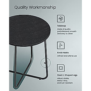 VASAGLE Small Round Side End Table, Modern Nightstand with Fabric Basket, Classic Black, Dark Turquoise