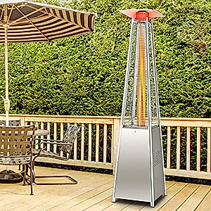 Tangkula 90-inch Outdoor Patio Heater, 42000 BTU Portable Pyramid Propane Heater with Wheels, Quartz Glass Tube, Auto Shut Off Protection, Stainless Steel Outdoor Heater for Backyard, Garden
