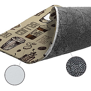 Area Rug for Bedroom Living Room Decor,Retro Sketch Coffee Set Bean with Quote Ultra Soft Non-Slip Accent Rugs Indoor Large Floor Carpet Aromatic Drink on Khaki Non-Shedding Nursery Floor Mat,48x72in