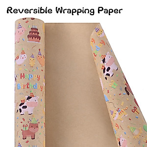 Aimyoo Farm Animal Kids Kraft Birthday Wrapping Paper Jumbo Roll, Baby Barn Animal Gift Wrap Paper 17 in x 60 ft