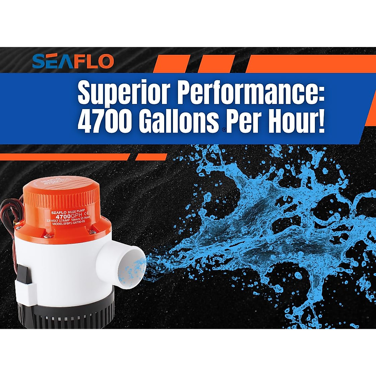Seaflo 4700 GPH 24v Heavy Duty Electric Bilge Pump (4700gph 24v)