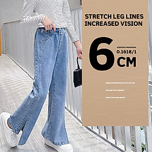 birbyrrly Girls Wide Leg Jeans Kids Baggy Elastic Waist Casual Denim Pants with Pockets Split Blue Tag 150-9-10 Years