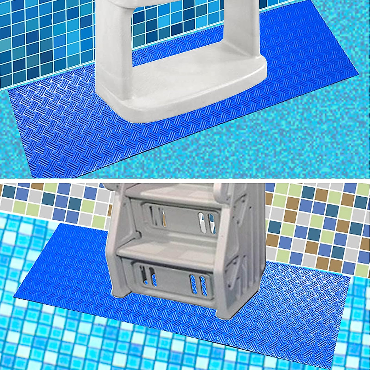 2 Rolls Swimming Pool Ladder Mat - Protective Pool Ladder Pad Step Mat with Non-Slip Texture, Blue Medium 36 inch X 9 inch