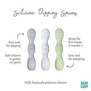 Bumkins Utensils, Silicone for Dipping, Feeding, Baby Led Weaning, Training Spoons, Ages 3 Months+ (3-Pack)
