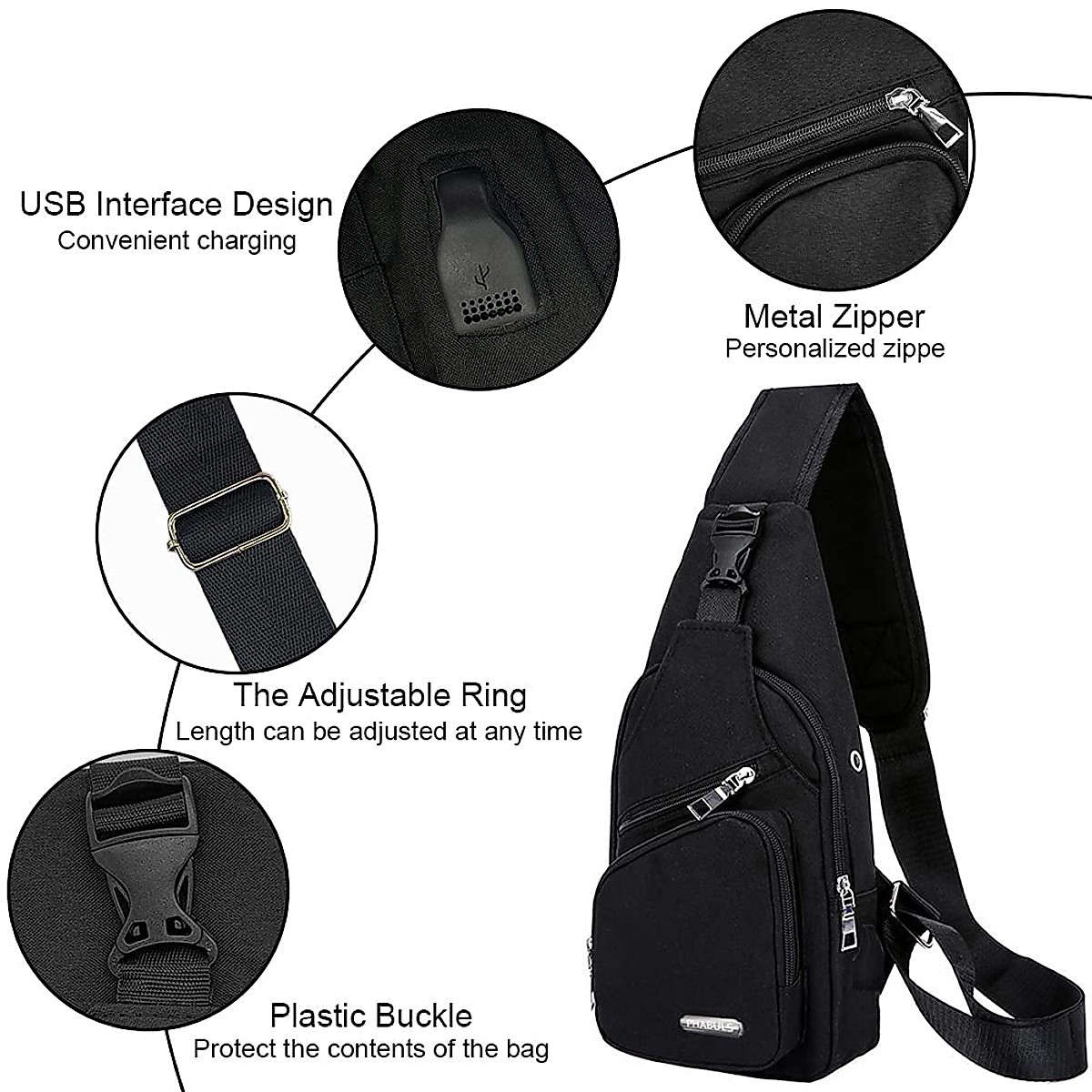 PHABULS Men's Faux Leather mens sling bag for men with USB Charging Port for Travel, Hiking,Cycling (Brown-pu)