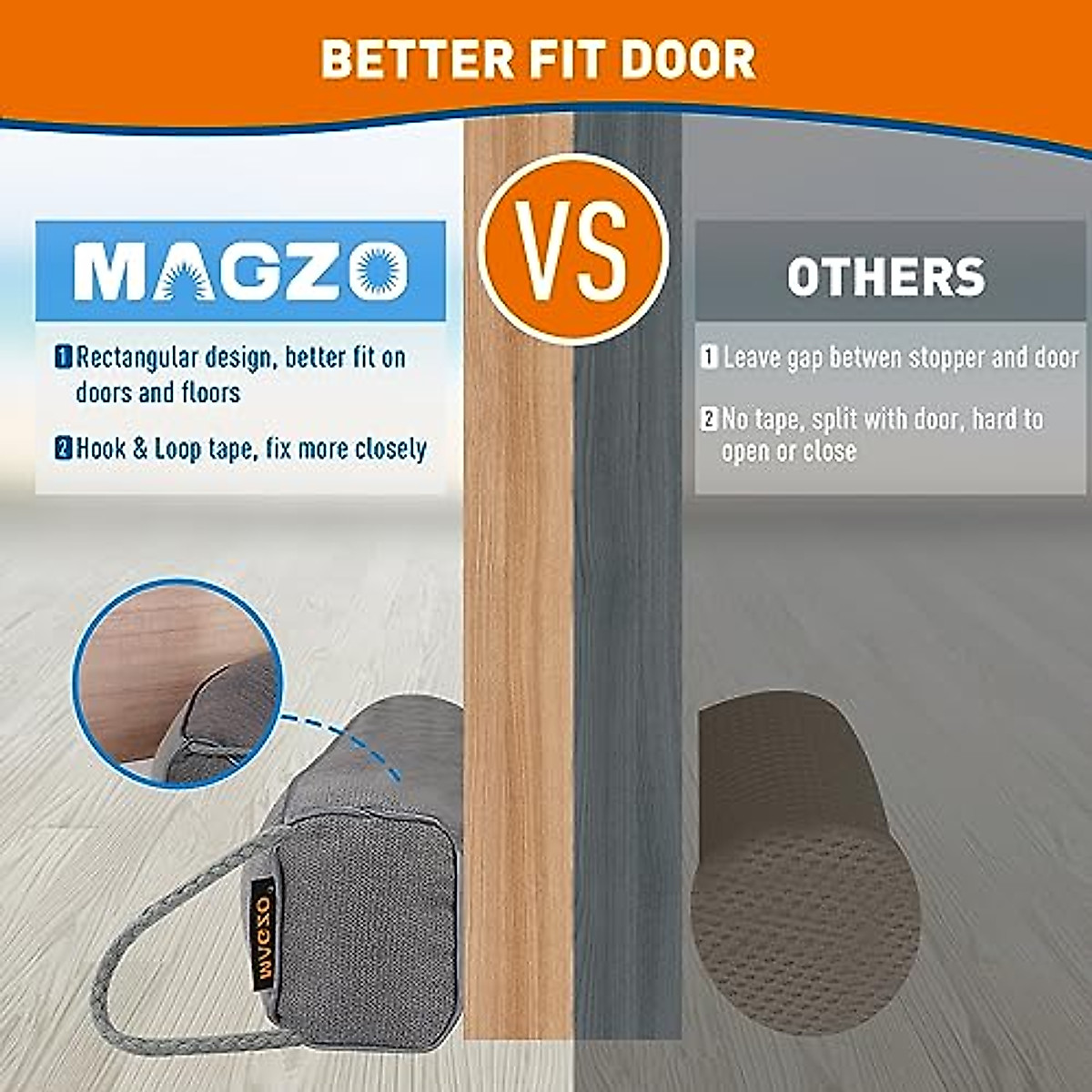 MAGZO Door Draft Stopper 32 Inches, Weighted Rectangle Door Snake for Winter Noise Blocker with Hook Loops,Gray