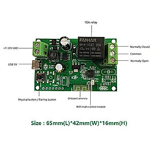 WIFI Momentary Inching Relay Self-locking Switch Module Wireless Relay Switch Module for Household Appliances, Compatible with Alexa Echo Google home, DC 7-32V DIY Switch Module for Garage Door Opener