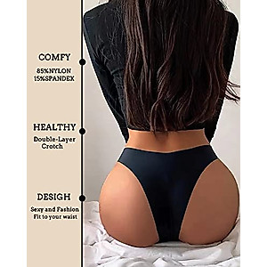 chelectnis Seamless Underwear Cheeky Bikini Panties for Women Nude Underwear No show Stretch Ice Silk Briefs 5 Pack S-XL