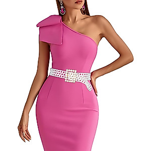 Barry.Wang Wide Belt for Women Fashion Wedding Sash Dress Pearls Belt Square Buckle Elastic Waist Chain