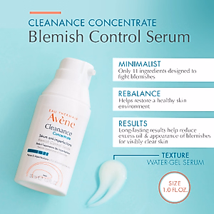 Avene Cleanance Concentrate Blemish Control Serum, clarifying water-gel, fragrance and silicone free, For acne-prone skin, airless pump, 1 Fl Oz
