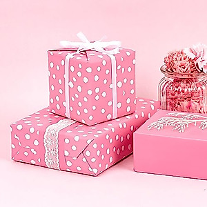 WRAPAHOLIC Reversible Wrapping Paper - Mini Roll - 17 Inch X 33 Feet - Light Pink and Delicate Polka Dots Design for Birthday, Holiday, Wedding, Baby Shower