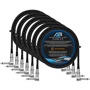 Audioblast - 6 Units - 2 Foot - HQ-1 - Ultra Flexible - Dual Shielded (100%) - Guitar Instrument Effects Pedal Patch Cable w/Eminence Right-Angled ¼ inch (6.35mm) TS Plugs & Double Staggered Boots