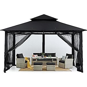 MASTERCANOPY Outdoor Garden Gazebo for Patios with Stable Steel Frame and Netting Walls (10x12,Black)