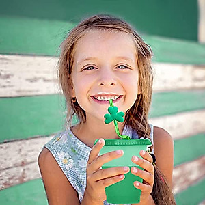 24 St. Patrick’s Day Party Accessories St Patricks Day Favors Shamrock Drinking Straws for Lucky Irish Party Saint Patrick Party Supplies Decorations with 2 PCS Straws Cleaning Brush