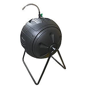 Exaco Ms. Tumbles Round Easy to Turn Compost Tumbler - 35 Gallons, Drain Hose with Cut-Off Valve, Black/Green