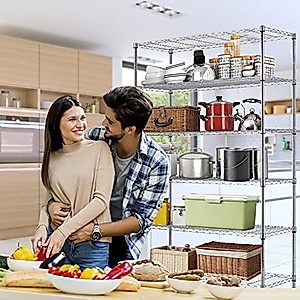 Hkeli 6 Tier Storage Metal Shelf 82''x48''x18'' Sturdy Steel Heavy Duty Wire Shelving Unit with Wheels Commercial NSF Rack for Restaurant Garage Pantry Kitchen Office