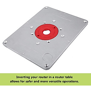 MOPHOEXII Aluminum Alloy milling Cutter Router Table Insert Plate with Plastic Router Insertion Ring and Install Screws for Woodworking Bench, 300mm x 235mm x 9.5mm