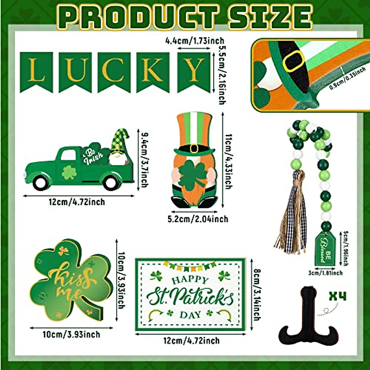 14 Pieces St. Patrick's Day Tiered Tray Decor Set Irish Saint Patrick Themed Tray Decor Home Table Including Shamrock Wood Bead Garland Truck Wood Gnome Farmhouse Sign Tabletop Decorations