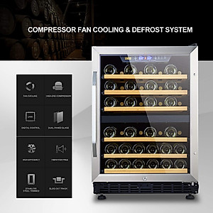 Lanbo 44 Bottle Built-in Dual Zone Compressor Wine Cooler, 24 Inch Wide