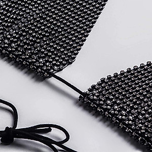 Bodiy Boho Rhinestones Body Chain Mesh Crop Top Beach Bkini Set Chain Crystal Body Jewelry Accessoires for Women and Girls (black)