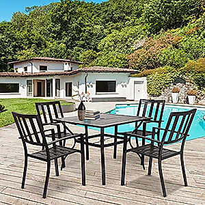 EMERIT Outdoor Patio Bistro Metal Dining Table with Umbrella Hole 37"x37",Black (Dining Table)