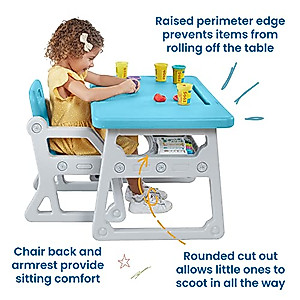 ECR4Kids Toddler Plus Desk and Chair, Kids Furniture, Cyan/Light Grey