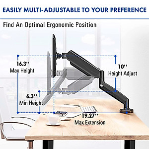 Stellar Mounts Spring LCD Monitor Arm with USB and Multimedia Ports for: Sceptre 30-inch Curved Gaming Monitor 21:9 2560x1080 Ultra Wide Ultra Slim 200Hz Metal Black (C305B-200UN1)
