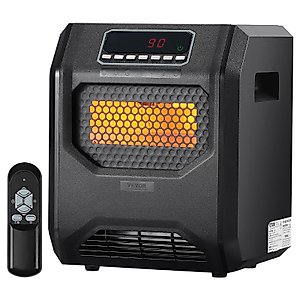 VEVOR Infrared Heater, 1500W Remote Control Electric Space Heater, LED Patio Heater w/ 3 Speeds & Timer & Overheat/Tip-Over Protection & Child Lock, for Bedroom,Living Room,Nursery,Studio,ABS