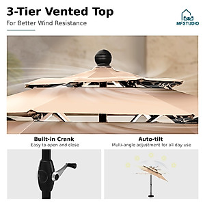 MFSTUDIO 6 Pieces Patio Umbrella Dining Sets with 4 Swivel Chairs, 1 Square Table and 1 x 9 Ft Beige Umbrella (Base Not Included), All Weather Heavy Duty Black Frame, Outdoor Furniture for 4