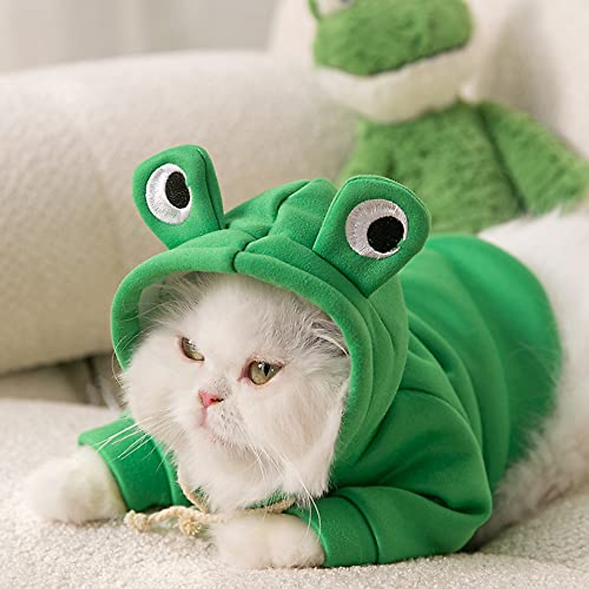 Richcatty Hoodies Funny Costume for Cat and Puppy Cute Frog Cosplay Clothes for Pets Soft Knitwear (Green Frog, S Pet Weight:3.3~5.5Lbs)