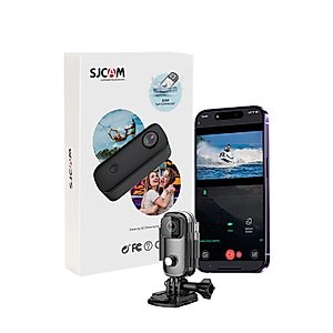 SJCAM C100+ Mini WiFi Action Camera 4K30fps Pocket Sized Wearable Body Camera, Magnetic, APP Control, Underwater Small Vlog Helmet Mount Kits SD Card, Weighs 1oz, 2.4 * 1 * 0.6 inch