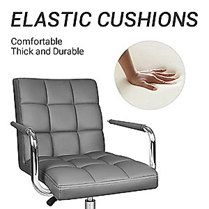 Furmax Mid-Back Office Task Chair Ribbed PU Leather Executive Chair Modern Adjustable Home Desk Chair Retro Comfortable Work Chair 360 Degree Swivel with Arms (Grey)