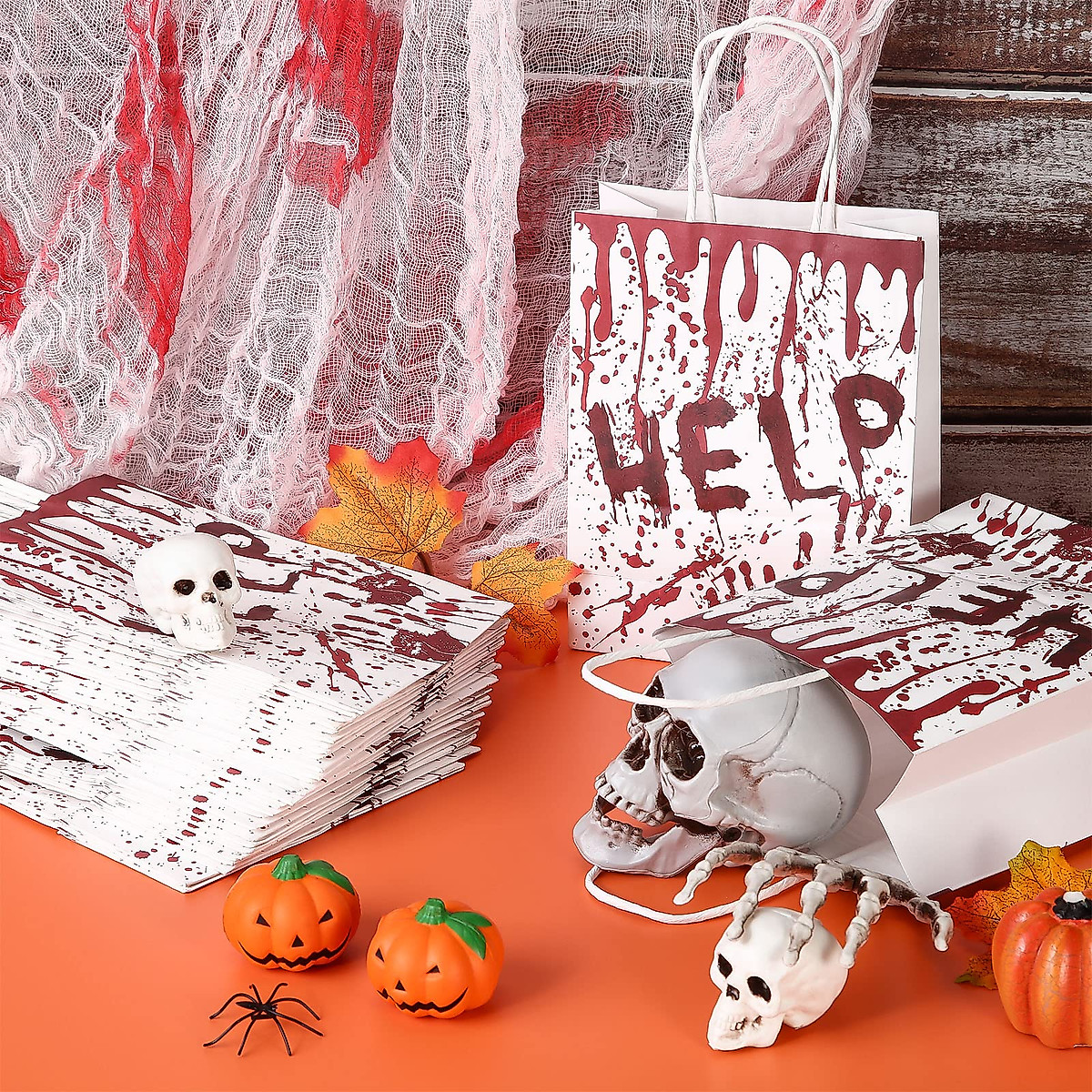 Meanplan Halloween Bloody Goodies Candy Bags Horror Bloody Treat Favor Gift Bags Scary Bloody Handles Paper Bags for Halloween Bloody Handprint Party Decorations (16 Pieces)