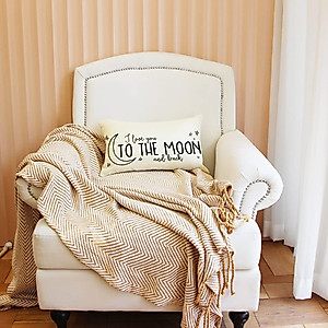 Ogiselestyle I Love You to The Moon and Back Lumbar Throw Pillow Cover, 12 x 20 Inch Farmhouse Cushion Case Decoration for Sofa Couch