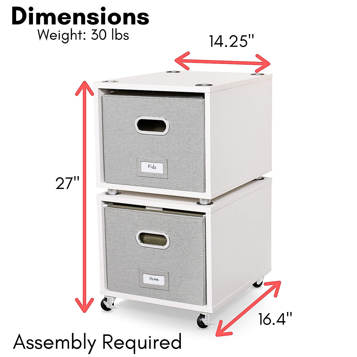 BIRDROCK HOME Rolling File Cabinet with 2 Lateral Drawers – Decorative Storage Shelf, Blankets, Books, Files, Magazines, Toys – Removable Bin with Handles – Under Desk Office Living Room Home - White