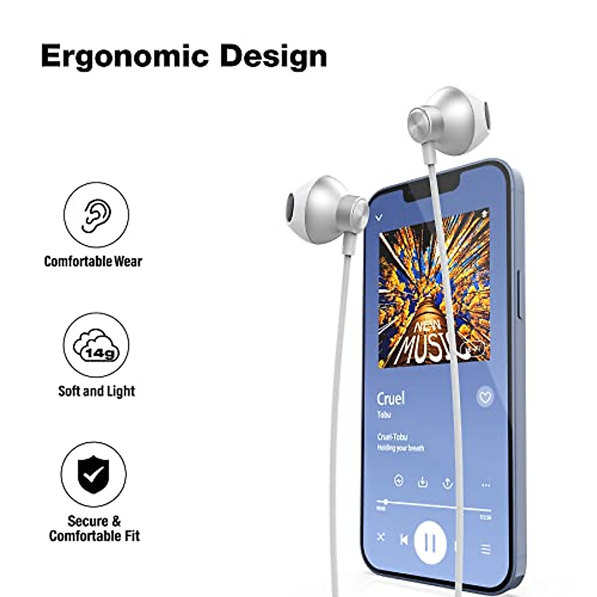 Dixvuk Metal Earbuds Wired with Microphone, Noise Isolating in-Ear Headphones, Earphone Fits 3.5mm Interface for iPad,Mp3/Mp4, Apple iPhone, Android Smartphones (Silver)