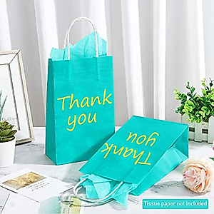 DjinnGlory 100 Pack Small Size Teal Blue Paper Gift Bags with Handles Bulk for Small Business Holiday Birthday Wedding Baby Shower Parties, Shopping Bags(Small 9x5.5x3.15 Inch, Teal)